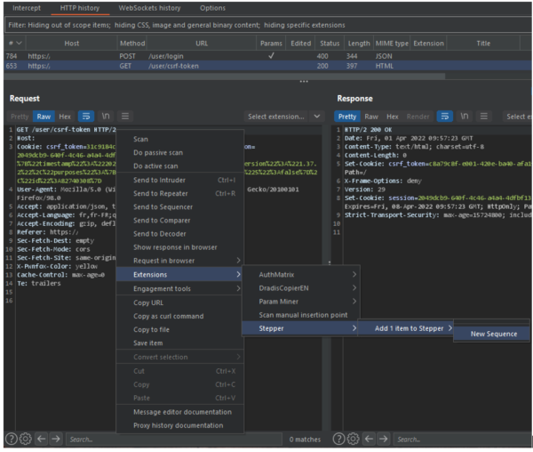 Audit d'une application protégée par jeton CSRF avec Stepper